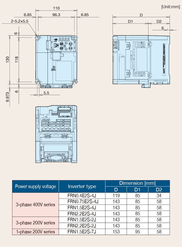 External Dimensions | FRENIC-Ace | AC Drives (Low Voltage) | Fuji ...